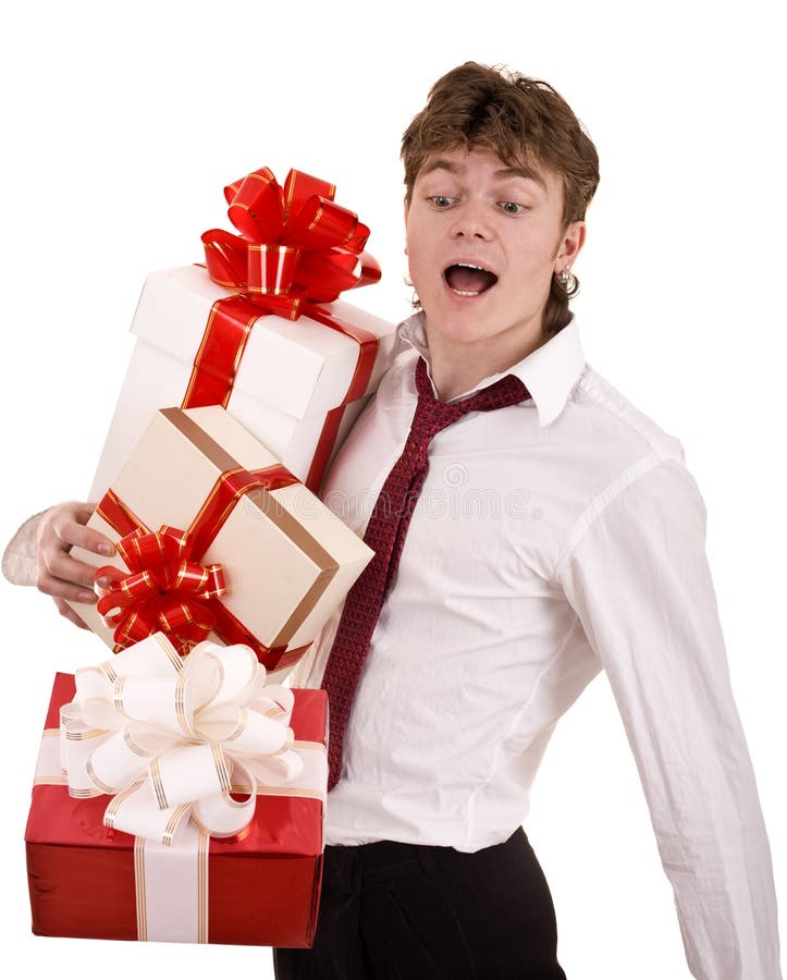 Businessman with Falling Gift Box. Stock Image - Image of handsome ...