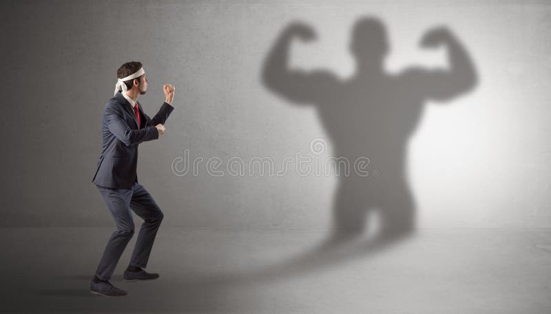 Businessman Fighting with His Bossy Shadow Stock Photo - Image of ...
