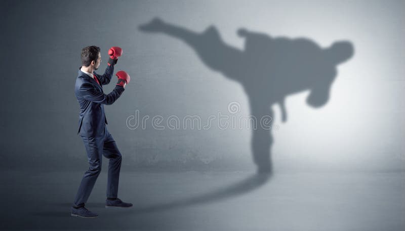 Young Businessman Fighting with His Shadow Stock Image - Image of ...