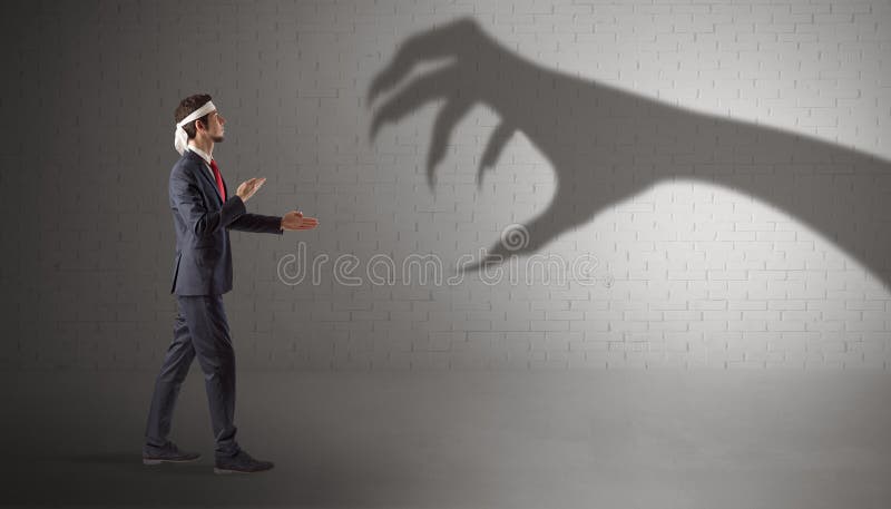 Businessman Fighting with Scary Hand Shadow Stock Image - Image of kick ...