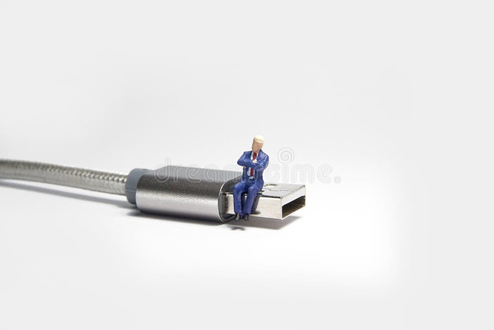 Businessman Figure Sitting on Usb USB Cable. E Commerce Concept Stock ...