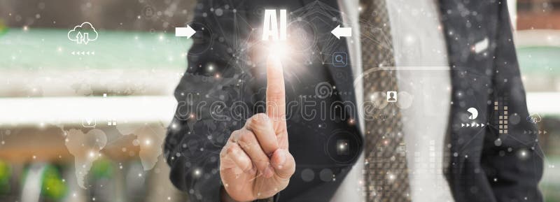 Businessman Finger Pointing AI Virtual Interface Showing with Data and ...
