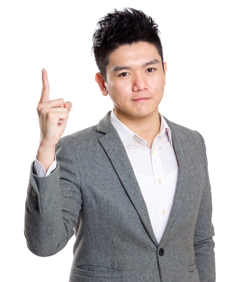 Asian Business Man Finger Pointing Up Stock Photo - Image of ...