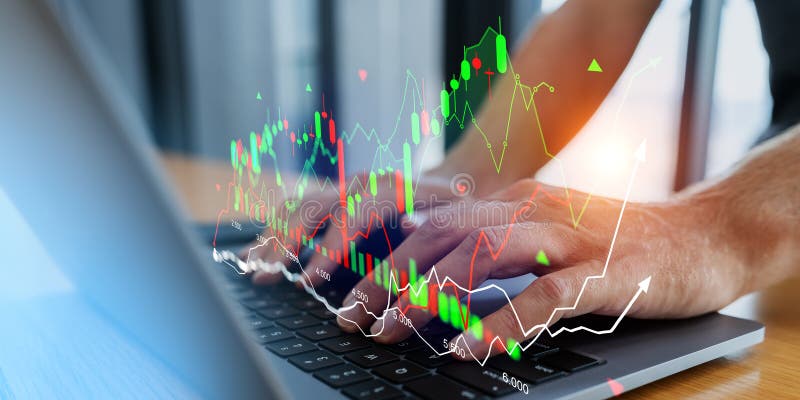 Businessman Fingers Typing on Laptop, Forex Diagrams and Rising Chart ... Businessman Fingers Typing on Laptop, Forex Diagrams and Rising Chart ...