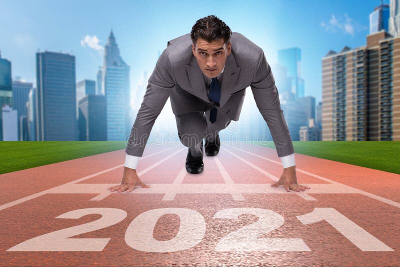 Businessman on Finish Line To Year 2021 Stock Image - Image of calendar ...
