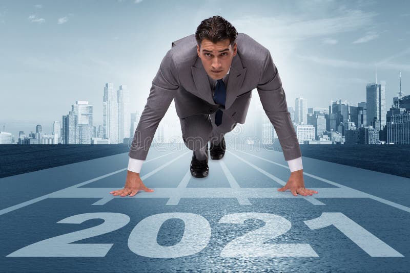 Businessman on Finish Line To Year 2021 Stock Photo - Image of line ...