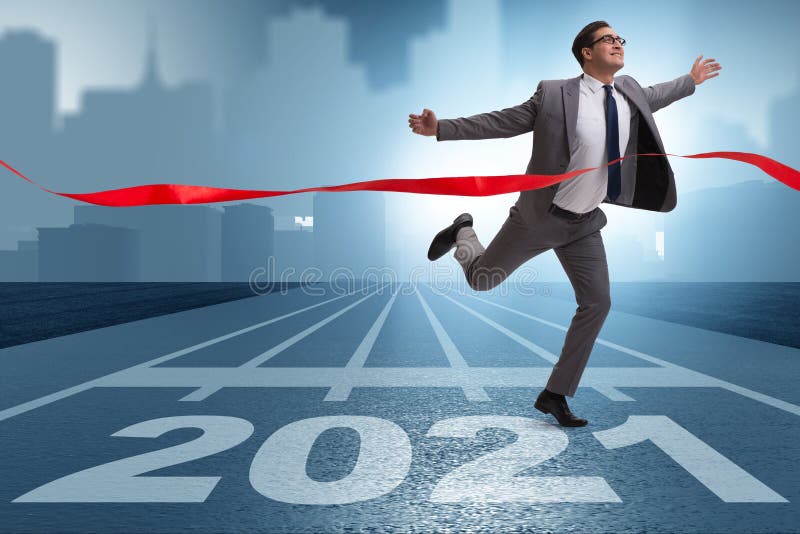 Businessman on Finish Line To Year 2021 Stock Image - Image of ...
