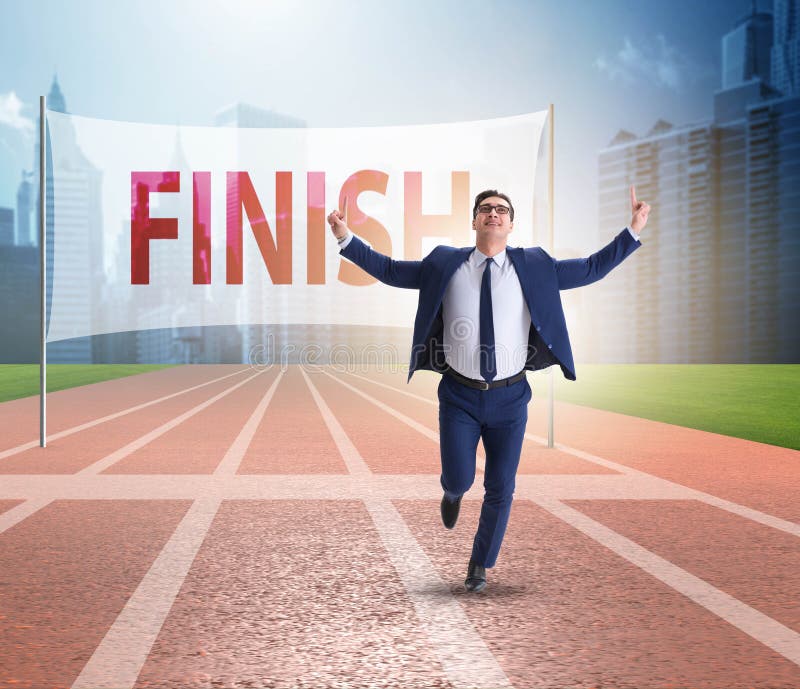 Businessman on the Finishing Line in Competition Concept Stock Photo ...