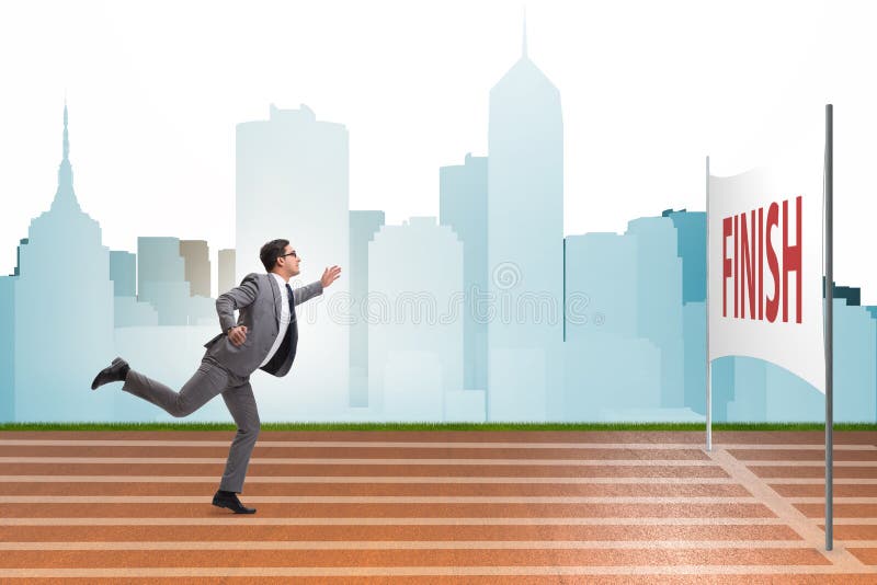 The Businessman on the Finishing Line in Competition Concept Stock ...