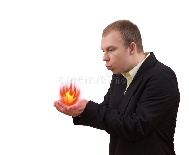 Business Man Holding Fire Flaming on Hand Stock Photo - Image of burn ...