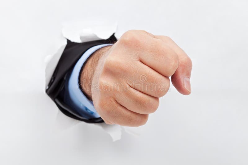 Businessman Fist through the Paper Stock Image - Image of idea ...
