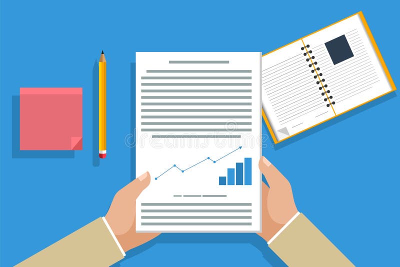 Businessman Flat Design Read Note in a Notebook, Pencil Mark, Document ...