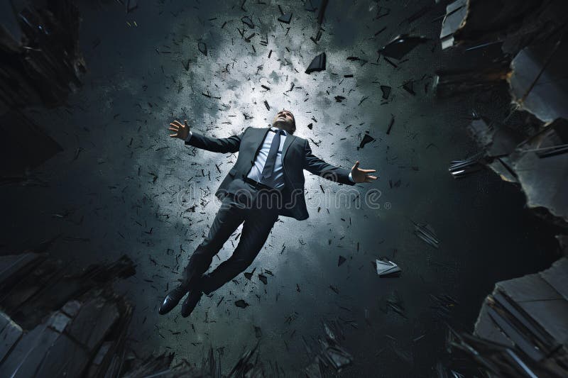 A Businessman Flies into the Abyss. a Man in a Formal Suit Falls into ...