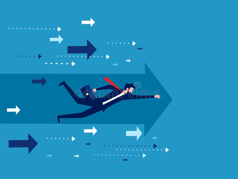 Businessman Flies in the Direction of the Arrow Pointing Forward ...