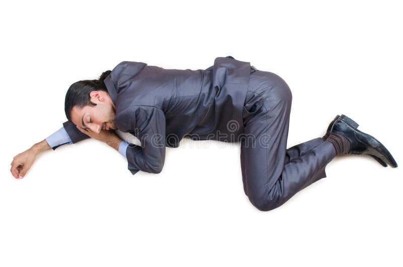 Businessman on the Floor Isolated on White Stock Photo - Image of ...