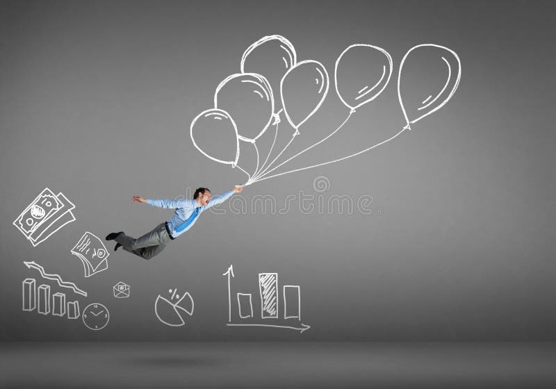 Businessman Fly on Balloons Stock Image - Image of businessman ...