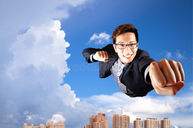 Businessman Fly in Sky Like Superman Stock Image - Image of attractive ...