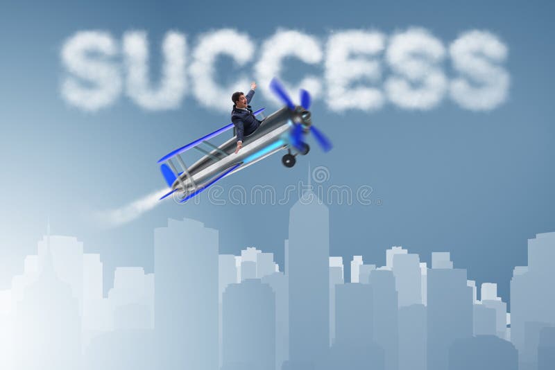 The Businessman Flying on Airplane in Success Concept Stock Image ...