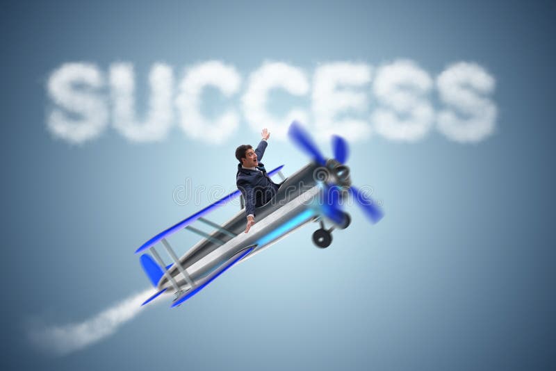 The Businessman Flying on Airplane in Success Concept Stock Image ...