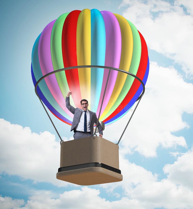 Businessman Flying on Balloon in Challenge Concept Stock Photo - Image ...