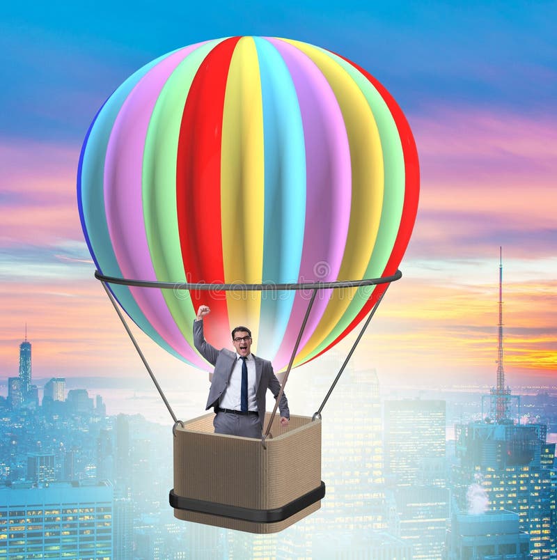 Businessman Flying on Balloon in Challenge Concept Stock Image - Image ...