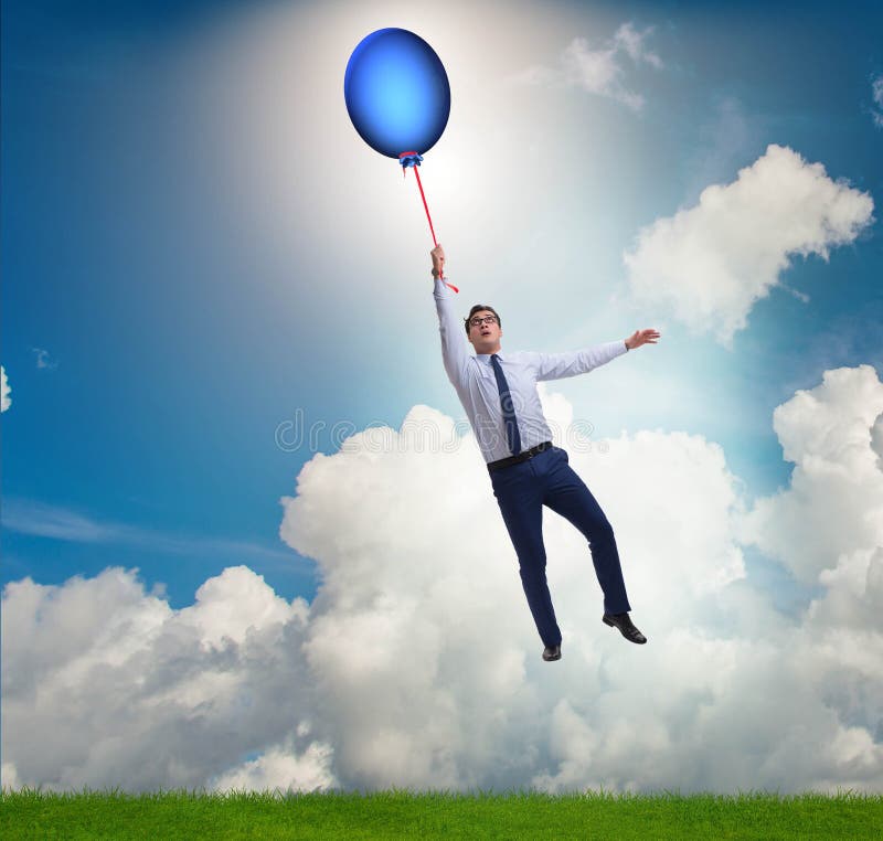 The Man Flying Balloons in Romantic Concept Stock Image - Image of ...
