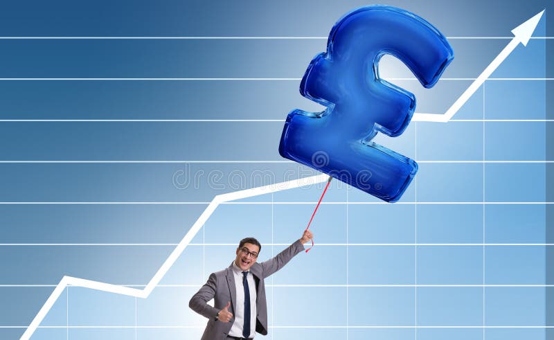 Businessman Flying on British Pound Sign Inflatable Balloon Stock Image ...