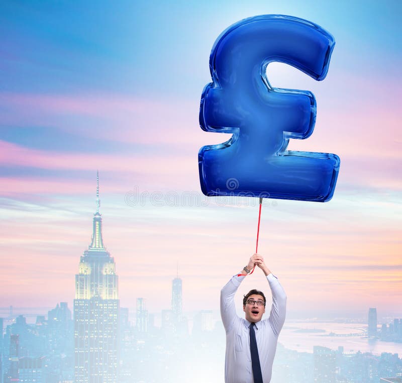 Businessman Flying on British Pound Sign Inflatable Balloon Stock Image ...