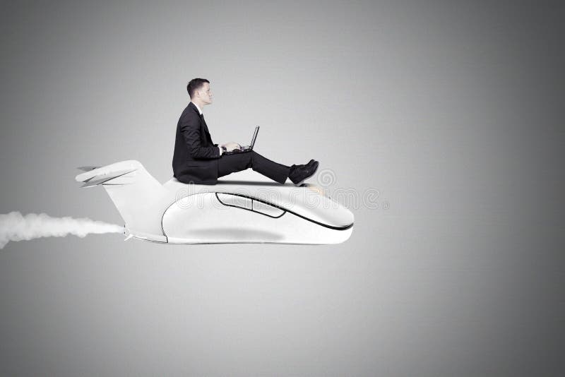 Businessman Flying with Computer Mouse Stock Image - Image of concept ...