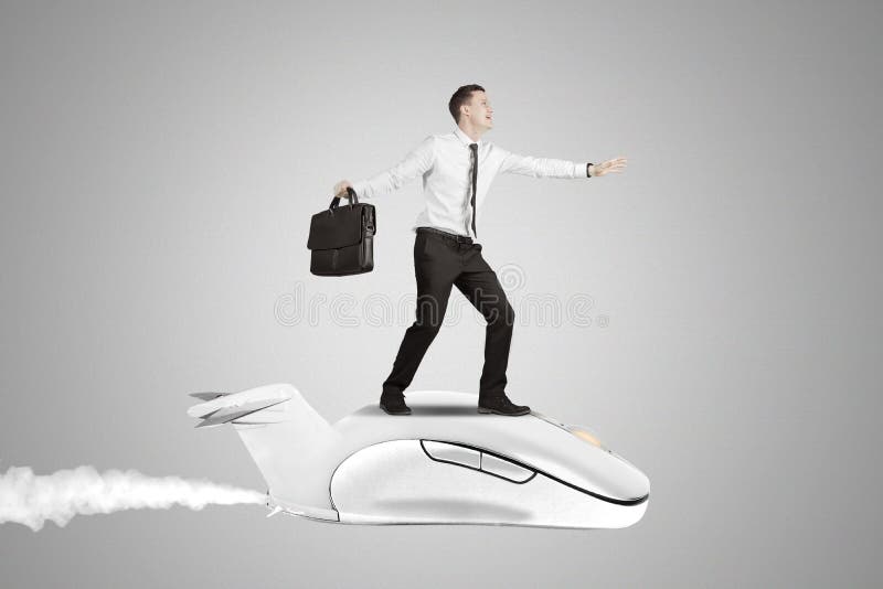 Businessman Flying on a Computer Mouse Stock Photo - Image of motion ...