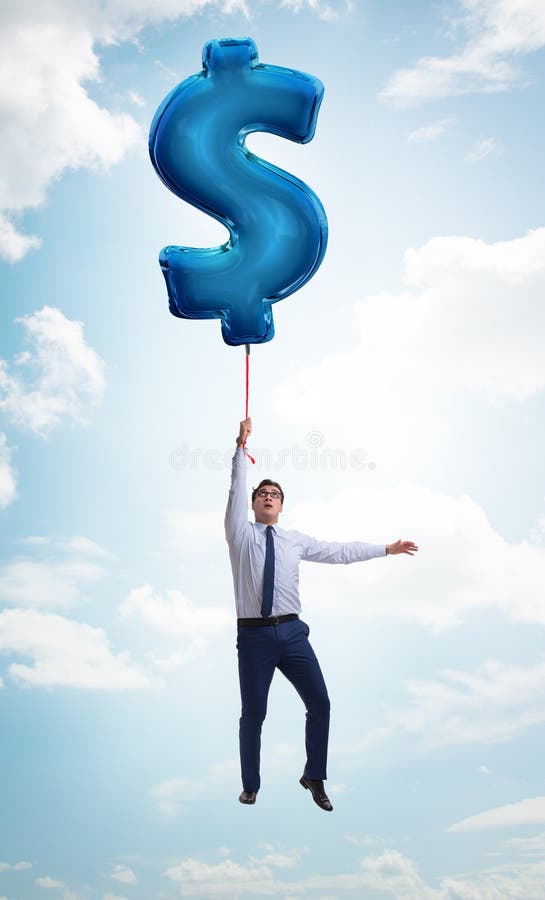 Businessman Flying on Dollar Sign Inflatable Balloon Stock Image ...