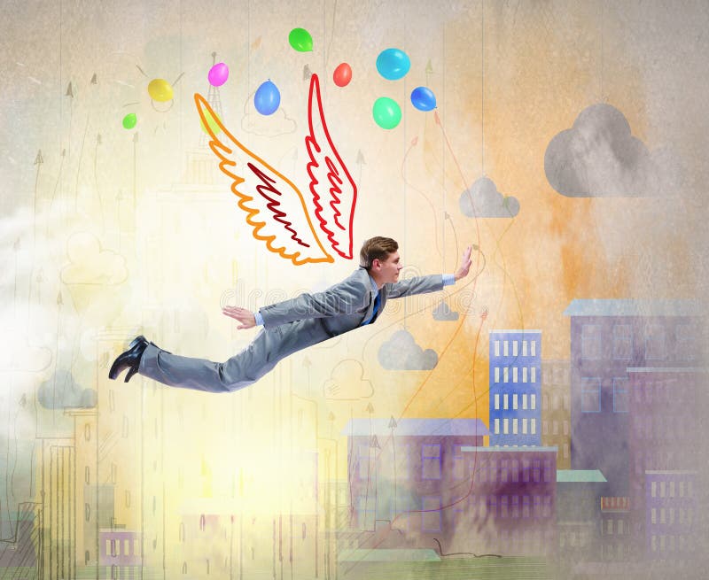 Businessman flying high stock image. Image of design - 63704407