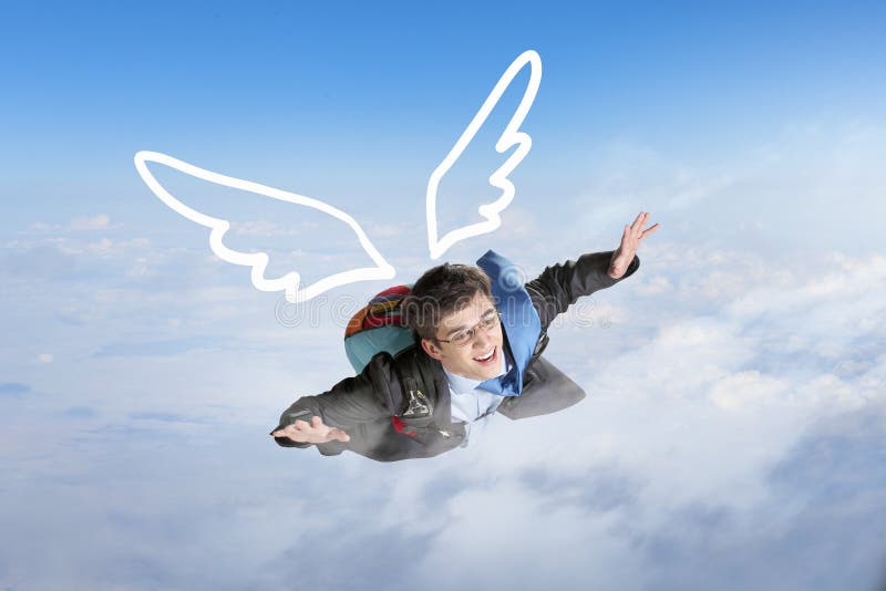 Businessman flying high stock image. Image of elegant - 64153389