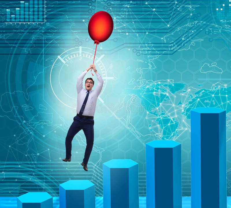 Businessman Flying on Hot Balloon Over Graph Stock Photo - Image of ...