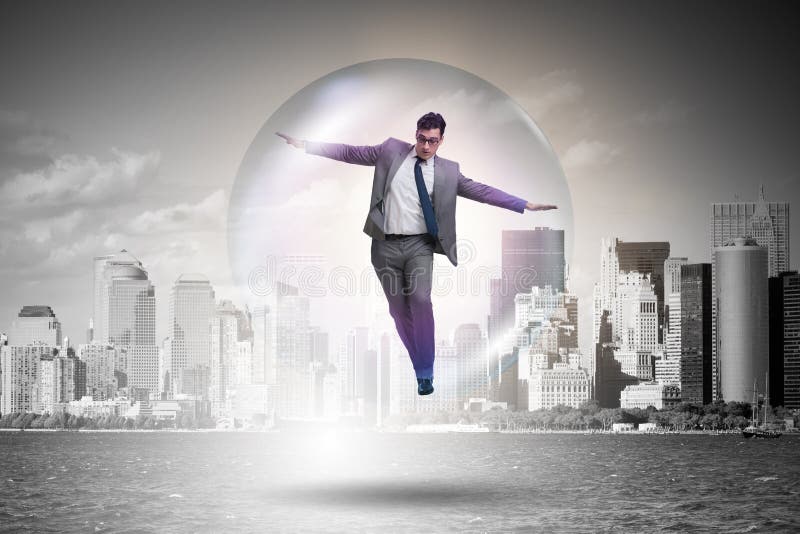 The Businessman Flying Inside the Bubble Stock Image - Image of ...