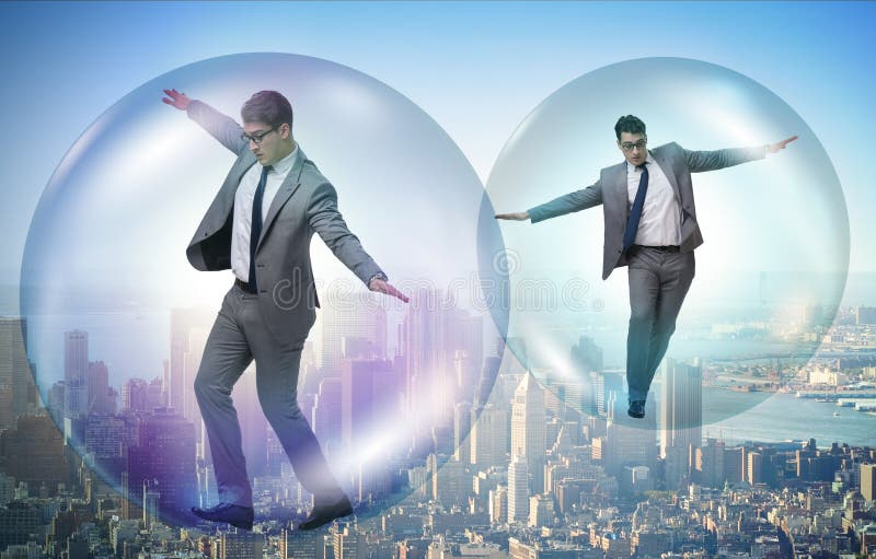 Businessman Flying Inside the Bubble Stock Photo - Image of bank, house ...