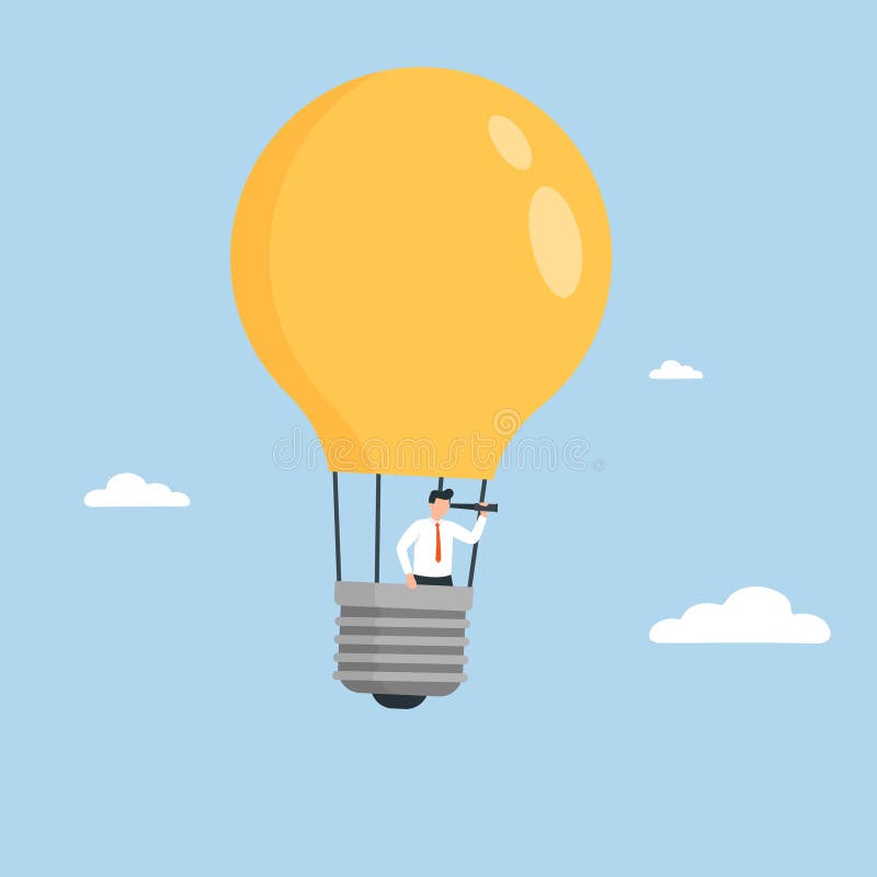 Businessman Flying in Light Bulb Balloon. Business Idea Concept Stock ...