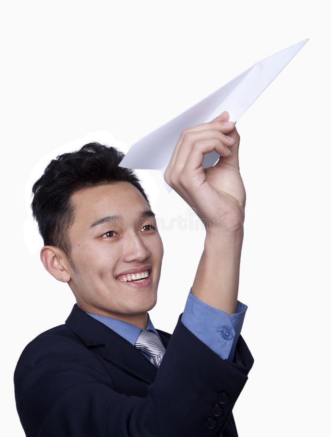 Businessman Flying Paper Airplane Stock Photo - Image of dreams ...