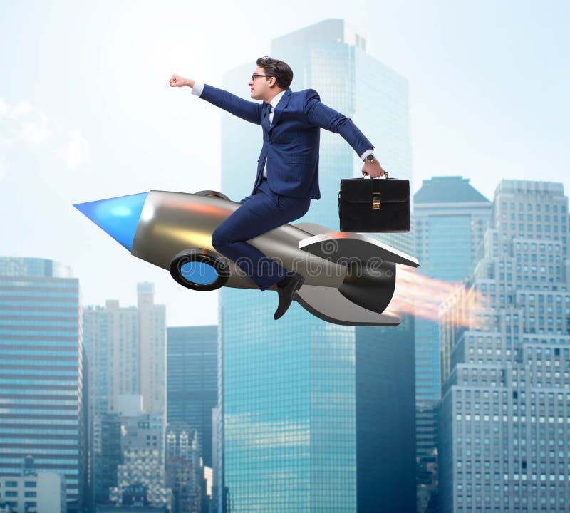 Businessman Flying on Rocket in Business Concept Stock Image - Image of ...