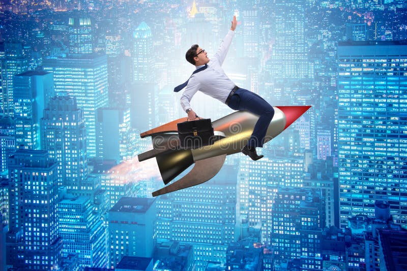 The Businessman Flying on Rocket in Business Concept Stock Image ...