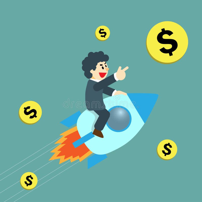 Businessman Flying on Rocket and Success in Work Stock Vector ...