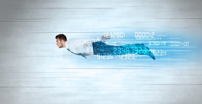 Businessman Flying Super Fast with Data Numbers Left Behind Stock Image ...