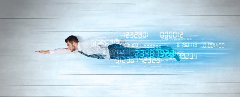 Businessman Flying Super Fast with Data Numbers Left Behind Stock Photo ...