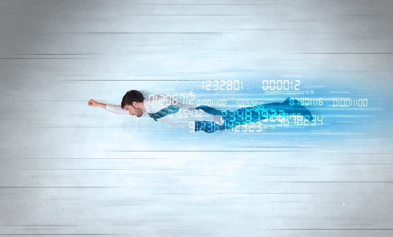 Businessman Flying Super Fast with Data Numbers Left Behind Stock Photo ...