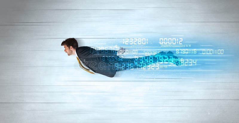 Businessman Flying Super Fast with Data Numbers Left Behind Stock Image ...