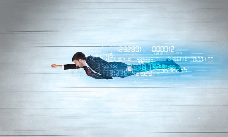 Businessman Flying Super Fast with Data Numbers Left Behind Stock Image ...