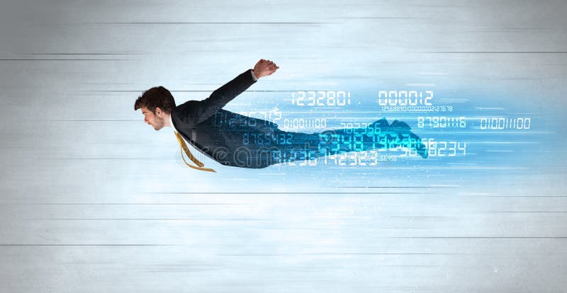 Businessman Flying Super Fast with Data Numbers Left Behind Stock Image ...