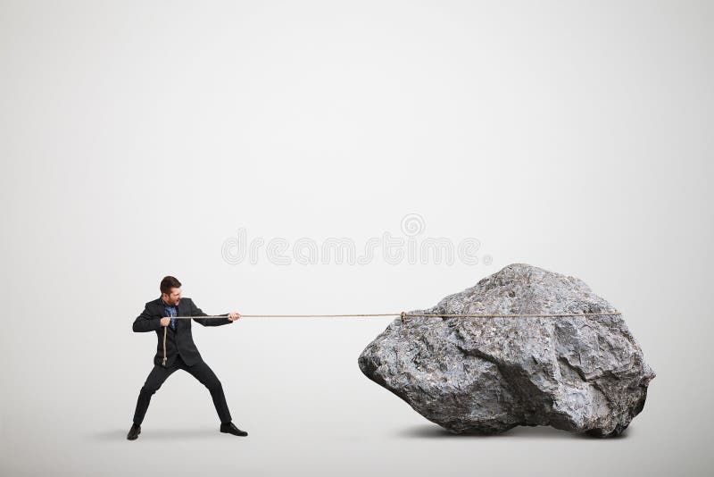 Boy Pulling Stone With Persistence Word Stock Photo - Image of obstacle ...