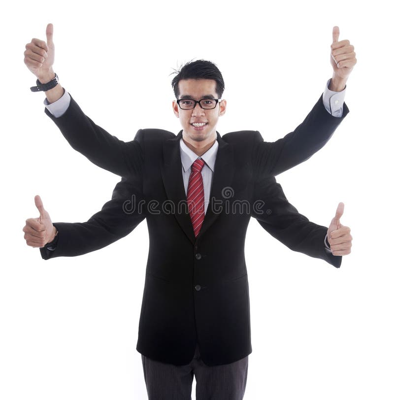 Businessman with Four Hands Showing Thumbs Up Stock Image - Image of ...