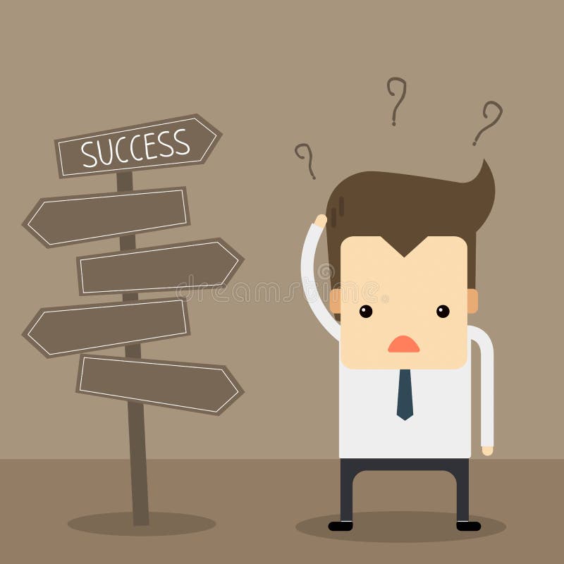 Businessman Looking at a Sign that Points in Many Stock Vector ...